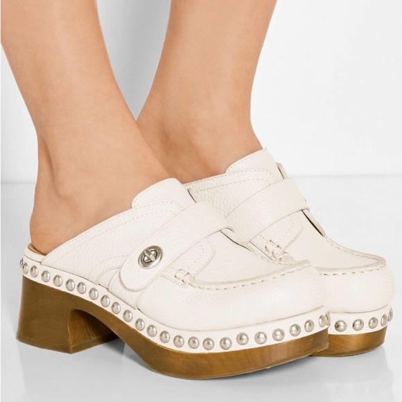 Coach | Shoes | Coach Turnlock Studed Texturedleather Chunky Wood ...